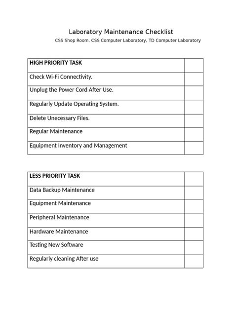 Laboratory Maintenance Checklist Castro Salac Pt3 Pdf