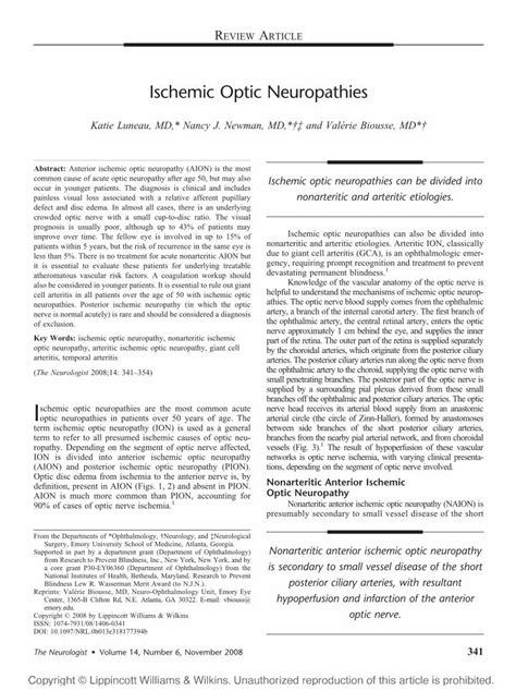 Pdf Ischemic Optic Neuropathies Ophed · Knowledge Of The Vascular