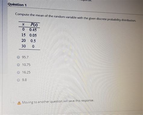 Solved Question Compute The Mean Of The Random Variable Chegg