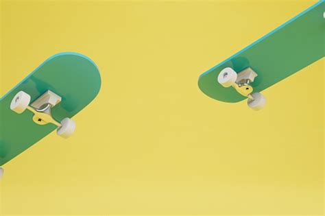 취미와 활동적인 스포츠 노란색 배경에 스케이트 보드 복사 붙여 넣기 복사 공간 3d 렌더링 거리에 대한 스톡 사진 및 기타 이미지 Istock