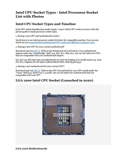 Intel Cpu Socket Types Intel Processor Socket List With Photos Pdf