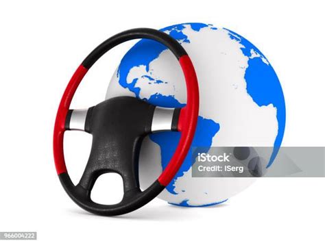 스티어링 휠 그리고 흰색 바탕에 세계입니다 격리 된 3d 그림 3차원 형태에 대한 스톡 사진 및 기타 이미지 3차원 형태 가방 가죽 Istock