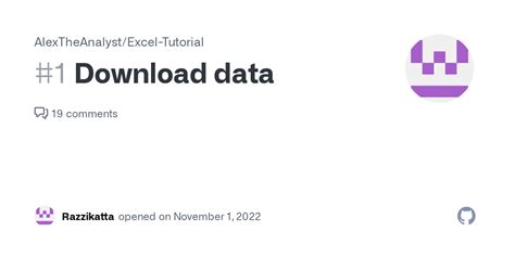 Download Data · Issue 1 · Alextheanalystexcel Tutorial · Github