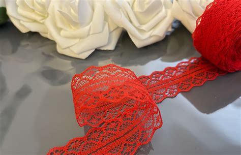 10 Yards Red Lace Trim Red Lace Red Lace Trim Ribbon Lace Etsy