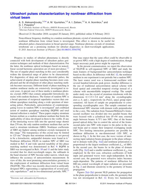 Pdf Ultrashort Pulses Characterization By Nonlinear Diffraction From Virtual Beam
