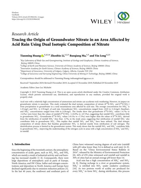 Pdf Tracing The Origin Of Groundwater Nitrate In An Area Affected By Acid Rain Using Dual