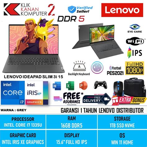 Jual Termurah Laptop LENOVO IDEAPAD SLIM 3i 15 Intel Core I7 1355U 16GB DDR5 1TB 15 6 Inch Full