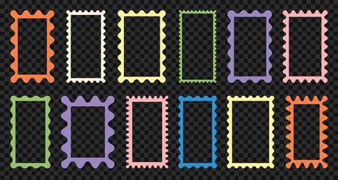 Color Squiggle Frames Set Zigzag Wavy Edges Retro Scallop Frames Psychedelic Rectangles