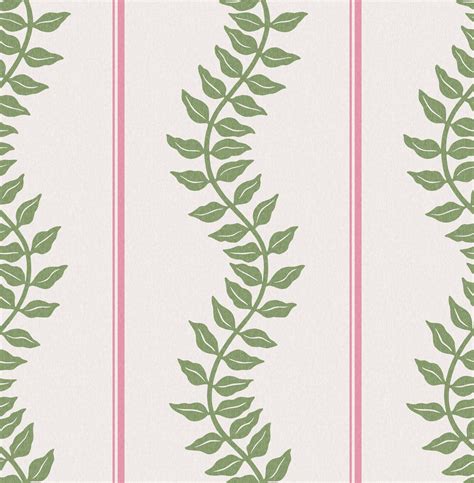 Laurel Leaf Stripe Pink And Green Wallpaper Pink Graham And Brown