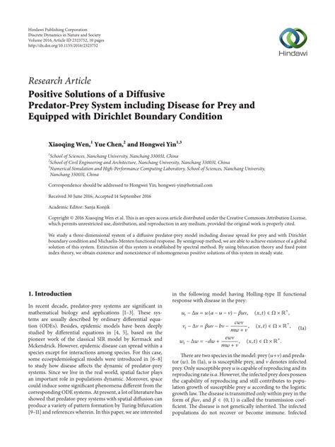 Pdf Positive Solutions Of A Diffusive Predator Prey System Including