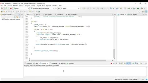 led toggling over internet esp32 wifi tcp socket connecting into
