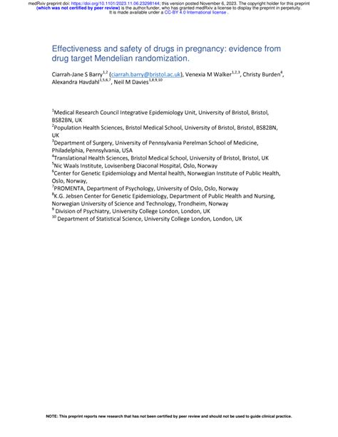 Pdf Effectiveness And Safety Of Drugs In Pregnancy Evidence From