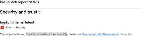 Implicit Internal Intent Vulnerability Showing Up When Android App Is