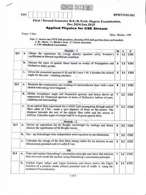 Model Qp Applied Physics For Cse Stream Pdf Electron Laser