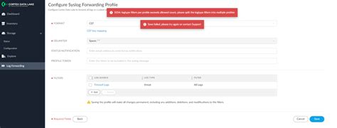 日志类型过滤器配置错误消息