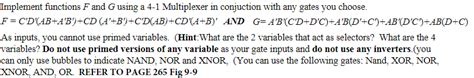 Solved Implement Functions F And G Using A 4 1 Multiplexer