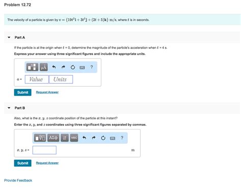 Solved Problem 12 72 The Velocity Of A Particle Is Given By