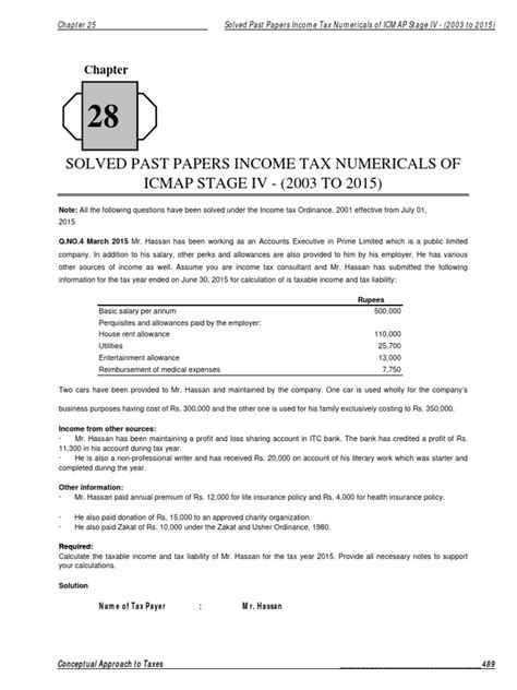 Solved Past Papers Income Tax Numericals Of Icmap Stage Iv 2003 To