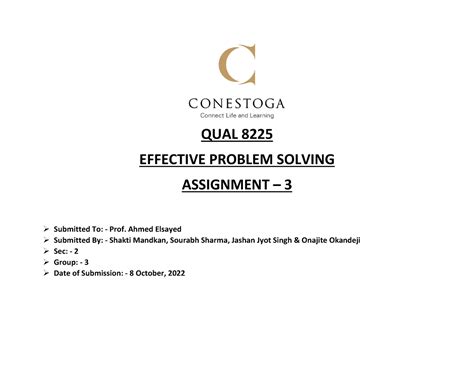 Problem Solving Assignment Group QUAL EFFECTIVE PROBLEM SOLVING ASSIGNMENT