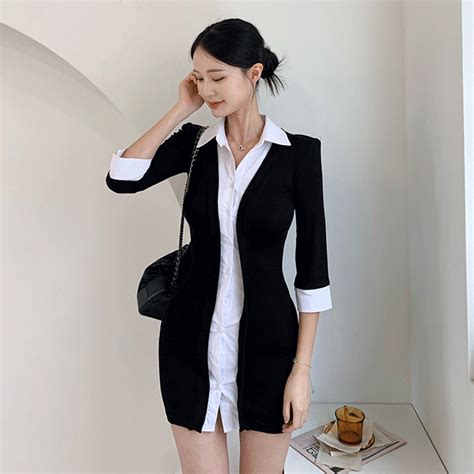 인생핏 마릴 원피스 셔츠원피스 미니원피스 레이어드 배색원피스 수입의류 긴팔원피스 가을원피스 겨울원피스 니트원피스
