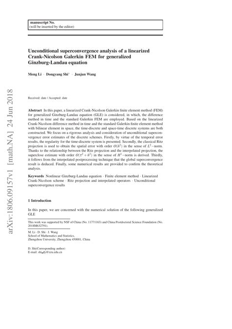 Pdf Unconditional Superconvergence Analysis Of A Linearized Crank