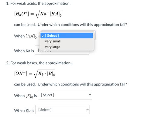 Solved 1 For Weak Acids The Approximation [h3o ] Ka