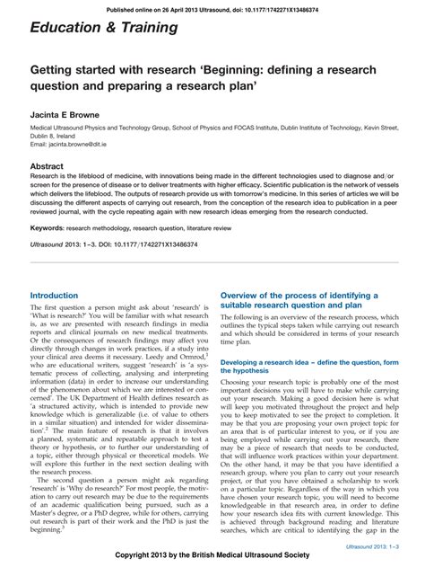 Pdf Getting Started With Research ‘beginning Defining A Research Question And Preparing A