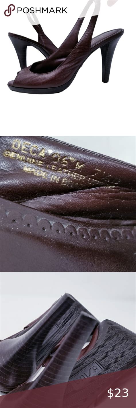 Unisa Brown Leather Peep Toe Sling Back Heels Heels Peep Toe Brown