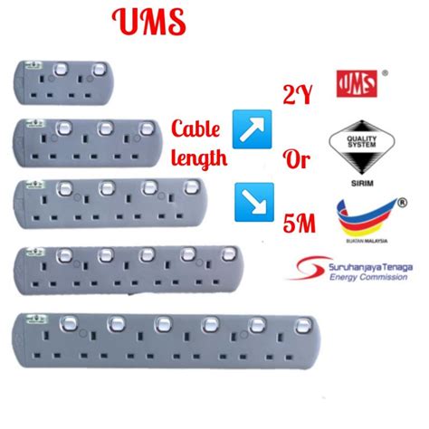 Sirim~ums 13a 2 Yard 5meter Trailing Extension Electric Power Portable Socket W Neon Light 2 3 4