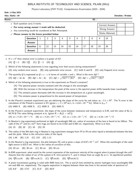 1158 Phy F110 20240516115337 Comprehensive Exam Question Paper Pdf Applied And