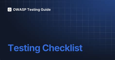 Testing Checklist Owasp Testing Guide