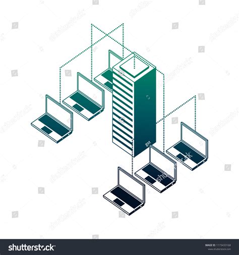 database server connection transfer data laptops stock vector royalty