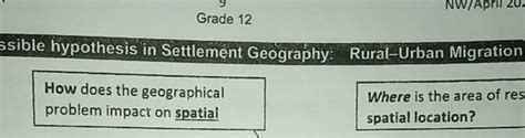 Solved Grade 12 ﻿ssible Hypothesis In Settlement Geography