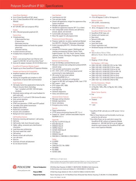 Polycom Soundpoint Ip601 Data Sheet Pdf