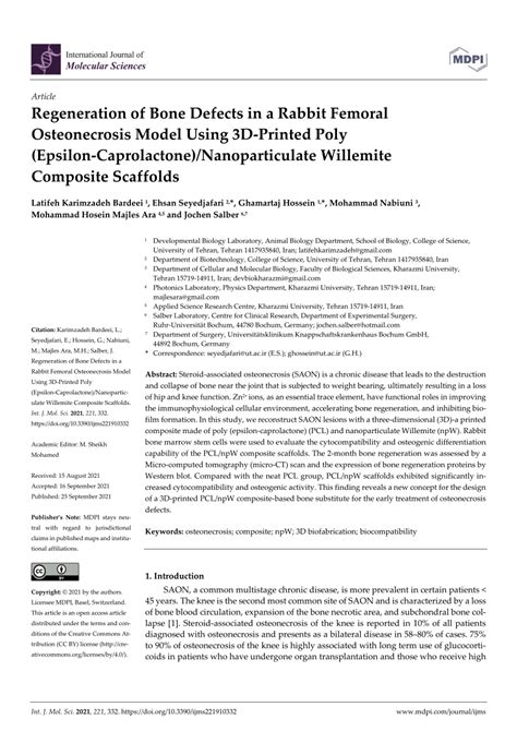 Pdf Regeneration Of Bone Defects In A Rabbit Femoral Osteonecrosis Model Using 3d Printed Poly