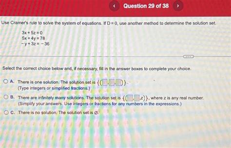solved use cramer s rule to solve the system of equations