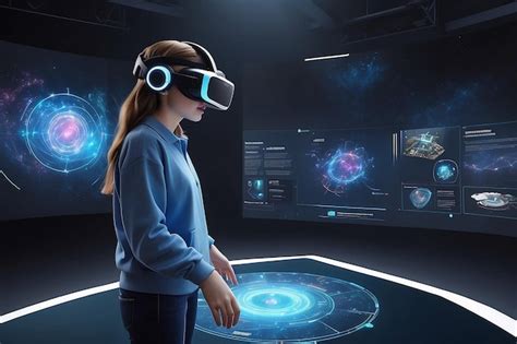 Futuristic Learning Hub Holograms Vr Integration Premium Ai Generated