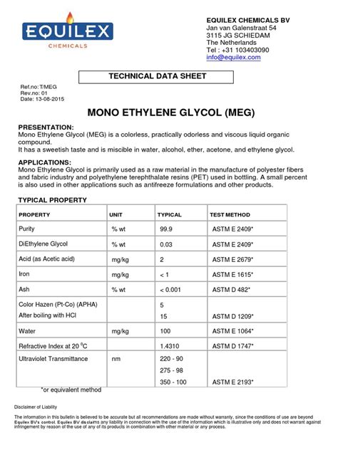 Mono Ethylene Glycol Pdf Chemical Substances Chemistry