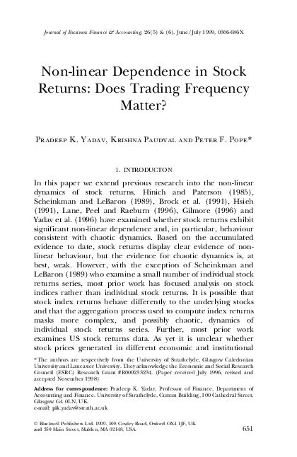 pdf non linear dependence in stock returns does trading frequency matter