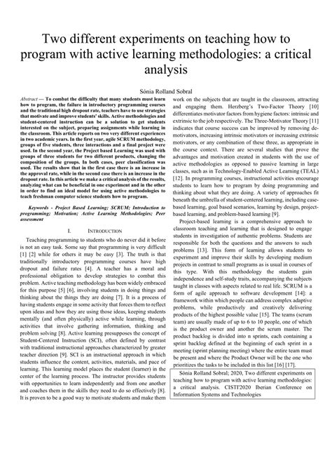 Pdf Two Different Experiments On Teaching How To Program With Active Learning Methodologies A