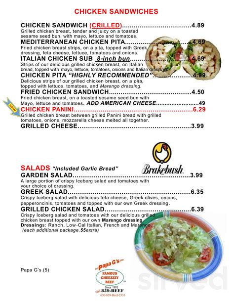 Papa Gs Menu In Aurora Illinois Usa