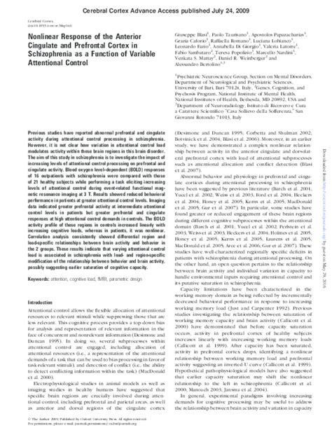Pdf Anterior Cingulate Cortex Activation During Cognitive
