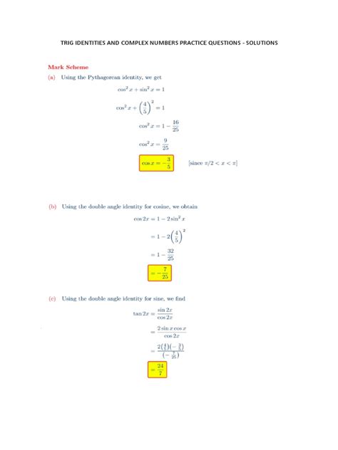 Trig Identities And Complex Numbers Solutions Pdf