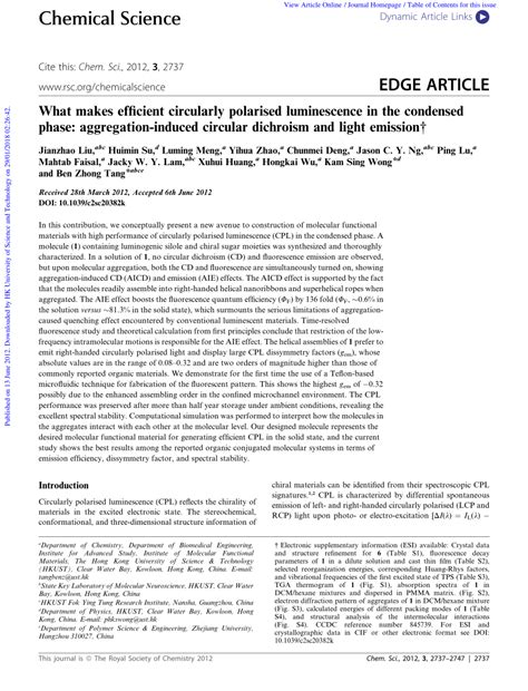 Pdf What Makes Efficient Circularly Polarised Luminescence In The Condensed Phase Aggregation