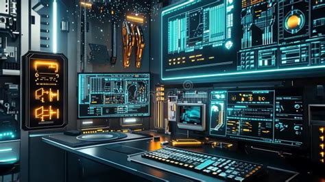 Futuristic Command Center Showing Data Analysis On Multiple Screens