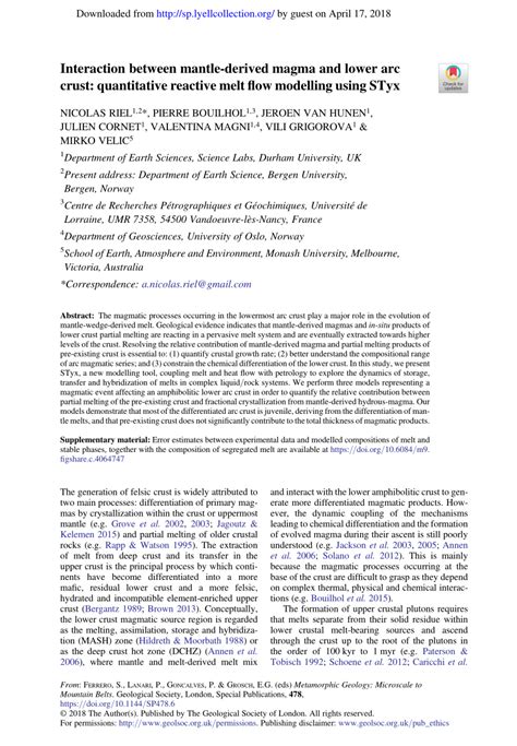 Pdf Interaction Between Mantle Derived Magma And Lower Arc Crust
