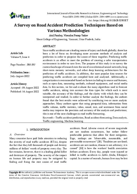 Pdf A Survey On Road Accident Prediction Techniques Based On Various Methodologies