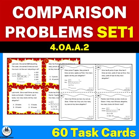 Multiplicative Comparison Word Problems Practice Task Cards Set 1