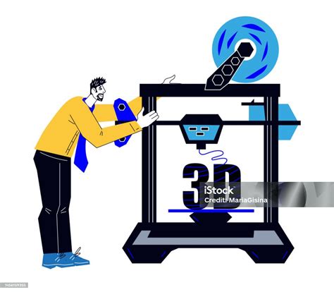 평면 벡터가 격리된 3d 프린터를 사용하여 3차원 개체를 인쇄하는 엔지니어 3d 프린팅 필라멘트에 대한 스톡 벡터 아트 및 기타 이미지 3d 프린팅 필라멘트 3차원