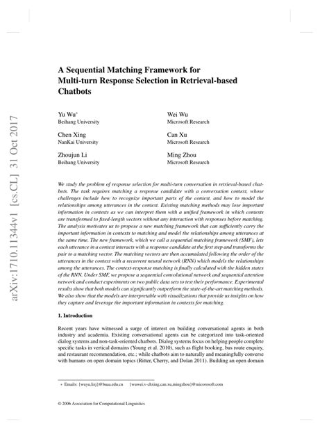 pdf a sequential matching framework for multi turn response selection